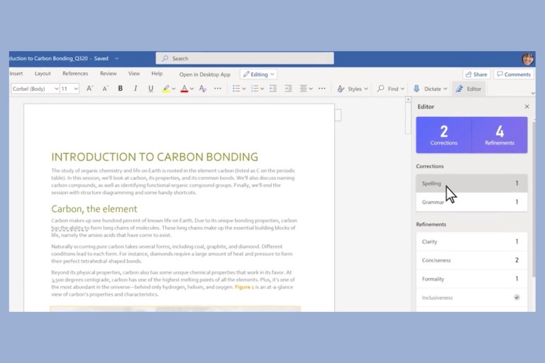 Escribir en Word con la ayuda del Editor de Microsoft